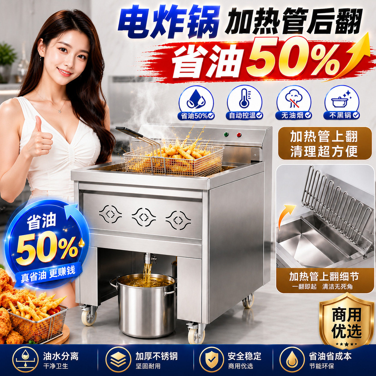 一锅双温油炸锅商用电炸炉恒温炸鸡炸串油条大容量不黑油电炸锅