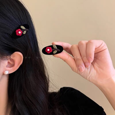 刺绣花朵丝绒发夹女复古后脑勺盘发鲨鱼夹抓夹刘海碎发一字侧边夹