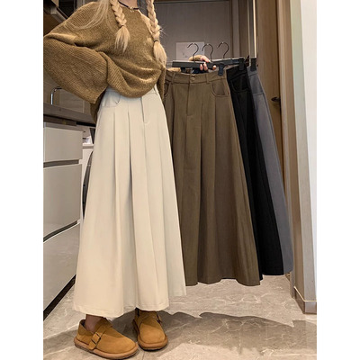 显瘦高腰遮肚新款西装半身裙长裙