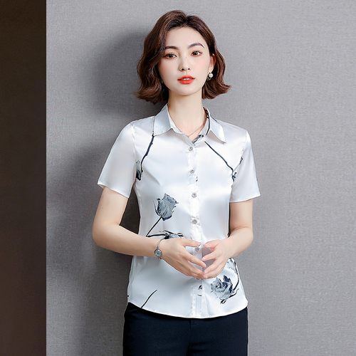 衬衫女2023夏新款短袖设计感小众复古港味缎面上衣_莎依莲女装SYLI1819 - 货捕头