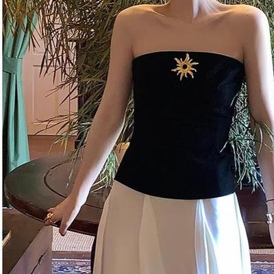 le rouge周美美 复古名伶立体收腰黑色一片式丝绒防滑抹胸上衣