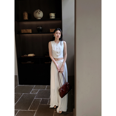 GEMQI清透乌龙茶马甲上衣套装