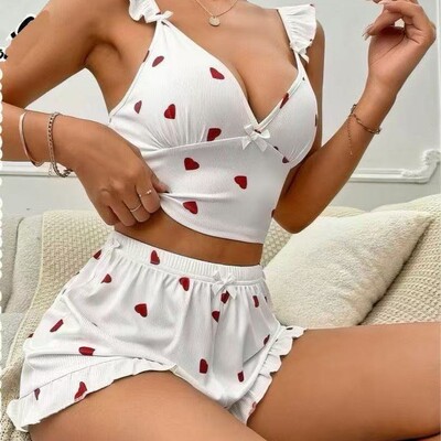 Two piece set of women's suspenders, waist baring shorts女