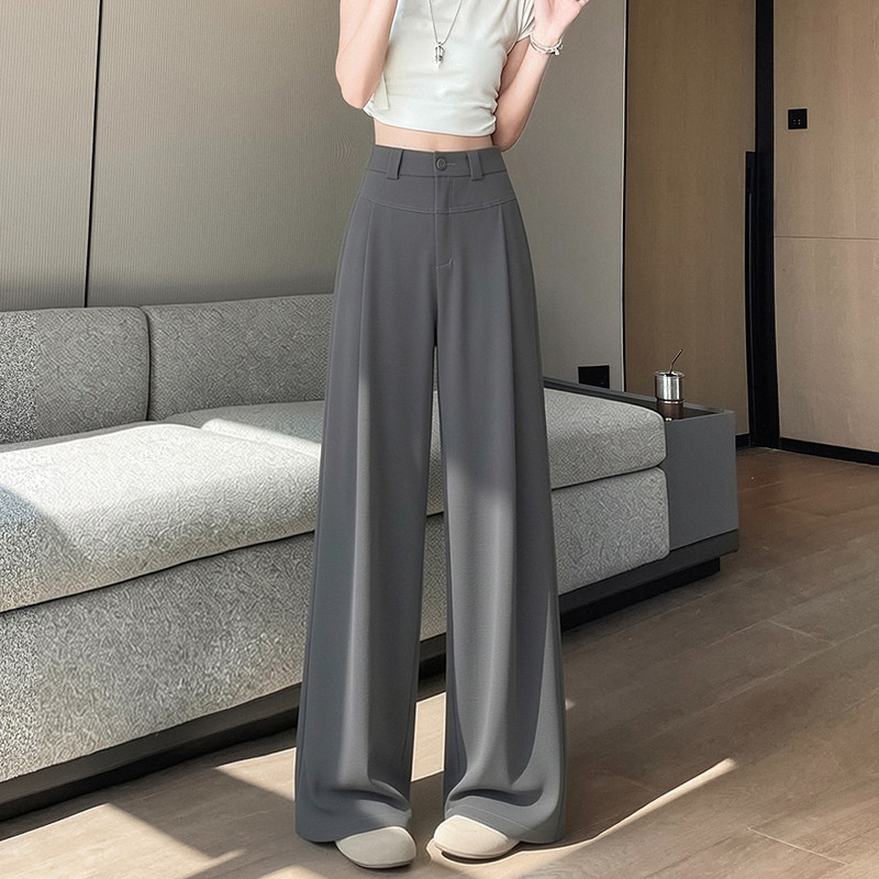 冰丝阔腿裤女夏季薄款2026新款小个子高腰垂感休闲直筒黑色西装裤