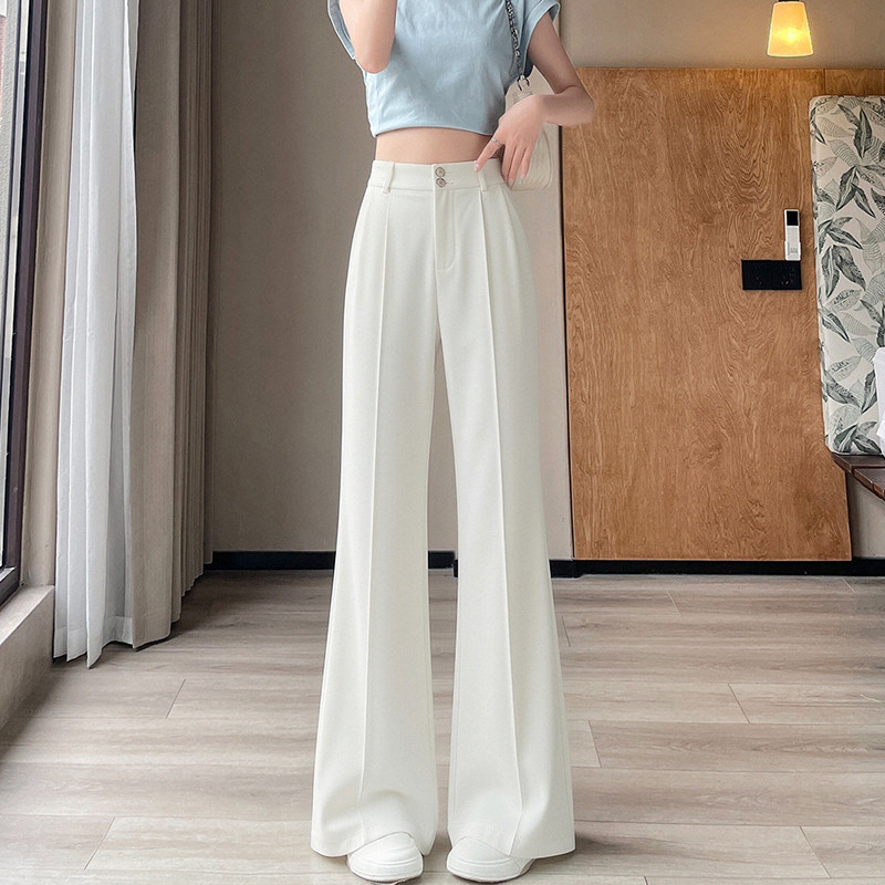 冰丝西装微喇叭裤女夏季薄款2026新款轻薄小个子高腰显瘦黑色裤子
