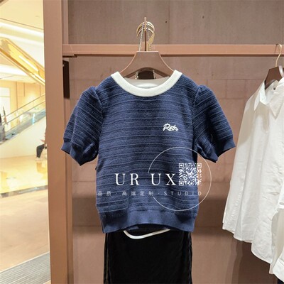 UR UX女装2024夏季新款BM时尚百搭休闲风撞色英文字母针织衫ins