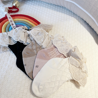 Chubby Cheeks婴儿夏季纯棉花边公主袜子女宝宝中筒袜子