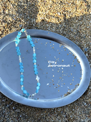 【岛在深海处】蓝色宝石天然猫眼项链/珍珠十字架星星锁骨链小众