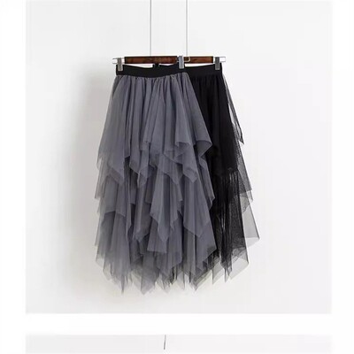 High-waisted panelled puffy mesh skirt高腰拼接蓬蓬网纱半身裙