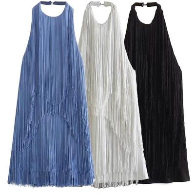 Stylish halter neck sleeveless fringed skirt挂脖无袖流苏短裙