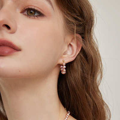 aviho 天然淡水粉紫珍珠串耳环设计感U型简约气质百搭高级感耳钉