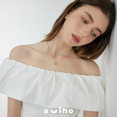 aviho 水滴吊坠米珠夏日小项链配裙子双层叠戴锁骨链百搭设计感颈