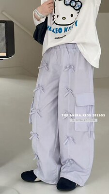 阿尼卡ANIKA春季新款2026女童洋气时尚直筒裤蝴蝶结休闲裤子长裤