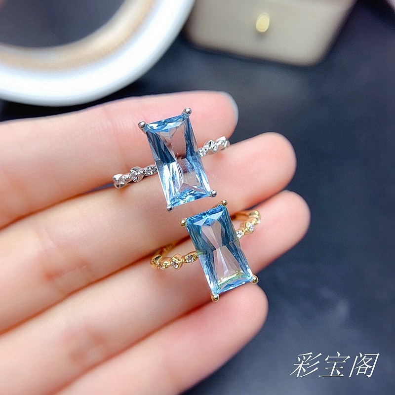 s925银戒指空托长方形4*8 5*106*12mm时尚简单个性开口女戒托银托_虎窝淘