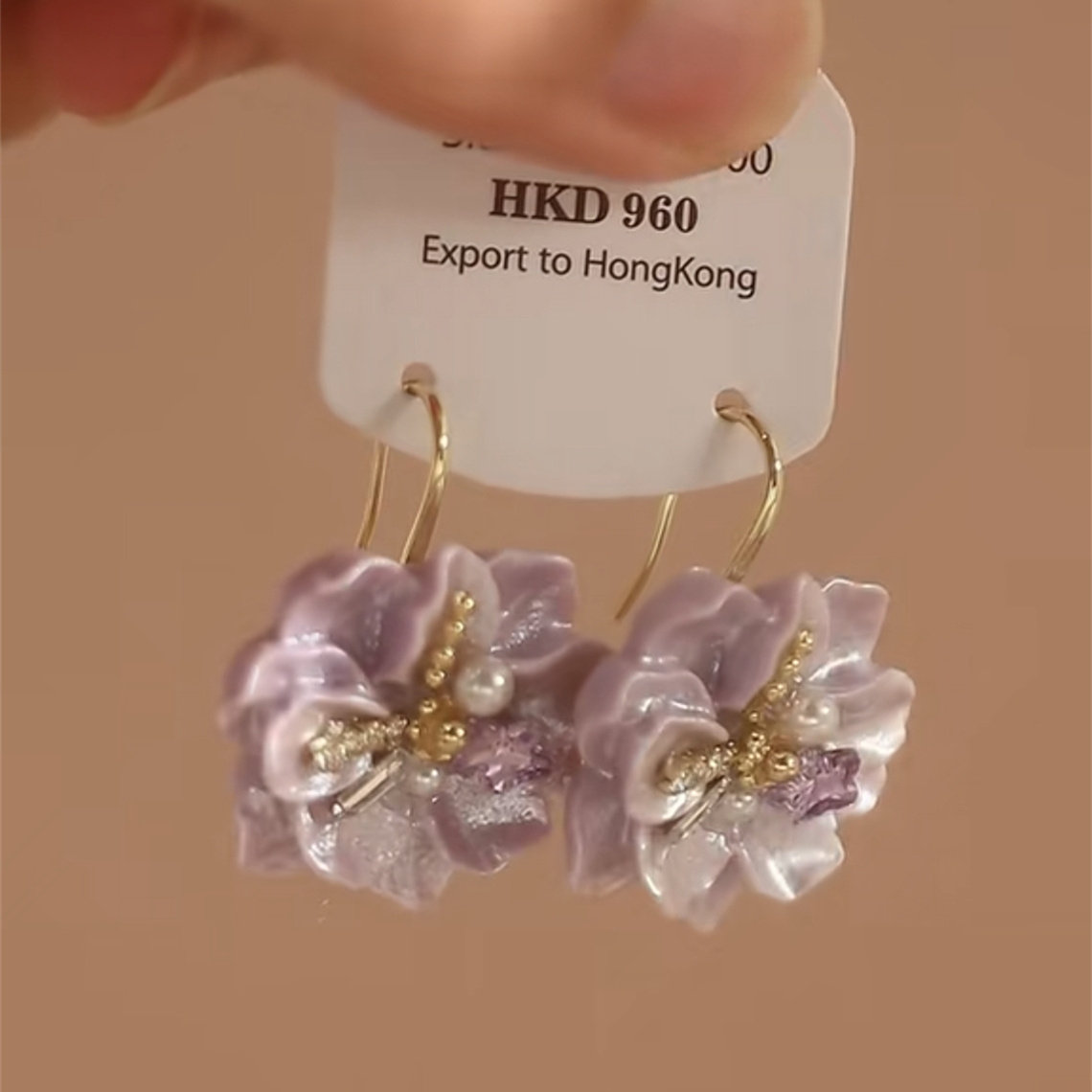 超温柔淡紫色花朵镶钻耳钩耳环女设计感时尚气质配饰显白耳坠