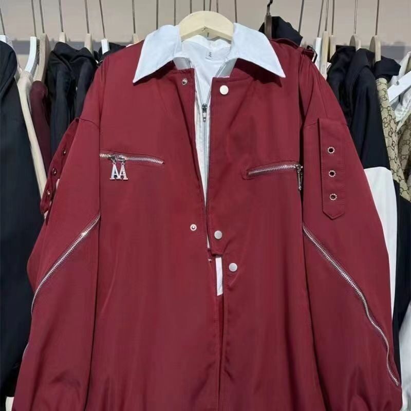 2026春新款复古袖拉链不规则棒球服外套宽松休闲学生网红夹克上衣