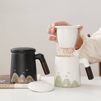 茶水分离马克杯陶瓷杯定制