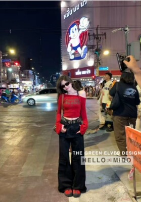 2026新高腰显瘦假两件屁帘水洗美式工装裤裙喇叭裤配腰带