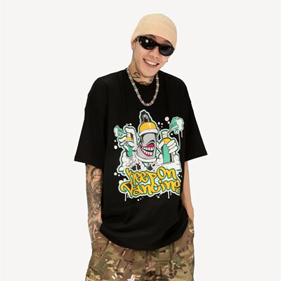 KeepingGear|涂鸦Hiphop嘻哈款黑白短袖男女同款Graffiti宽松街舞