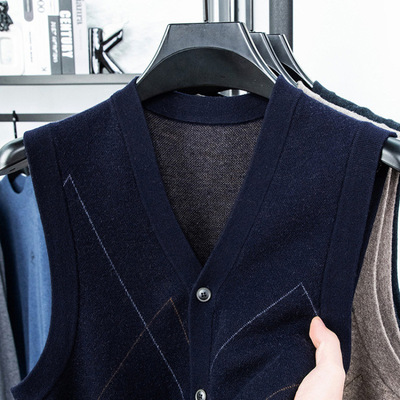 开衫背心男装羊毛衫针织毛衣外套马甲2025秋冬坎肩上衣爸爸装