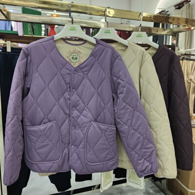 羽伦美9906秋冬女士V领菱形格羊毛棉衣外套保暖棉服内胆棉袄2025