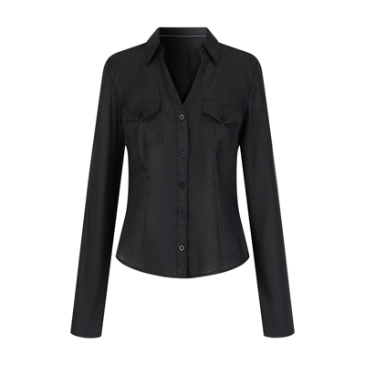 MHV ARCHIVE 女士收腰V领亚麻九分袖衬衫