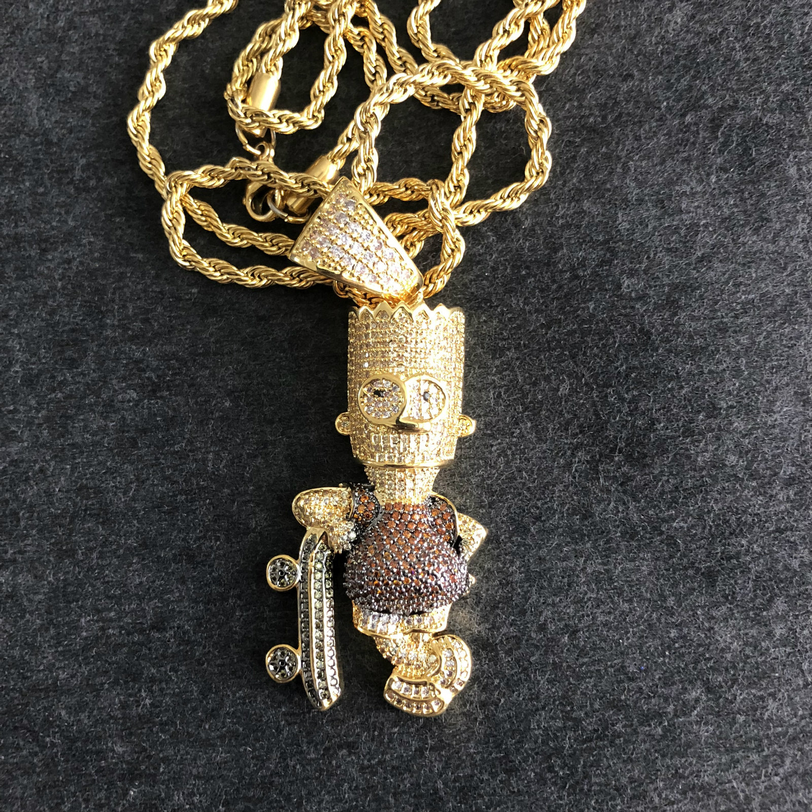 The Simpsons Bart Simpson辛普森吊坠街头嘻哈锆石饰品项链_虎窝淘