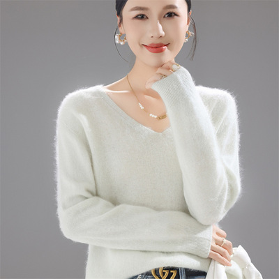 MRY8935秋冬女士100%羊毛针织拉绒毛衣,保暖遮肉显瘦气质