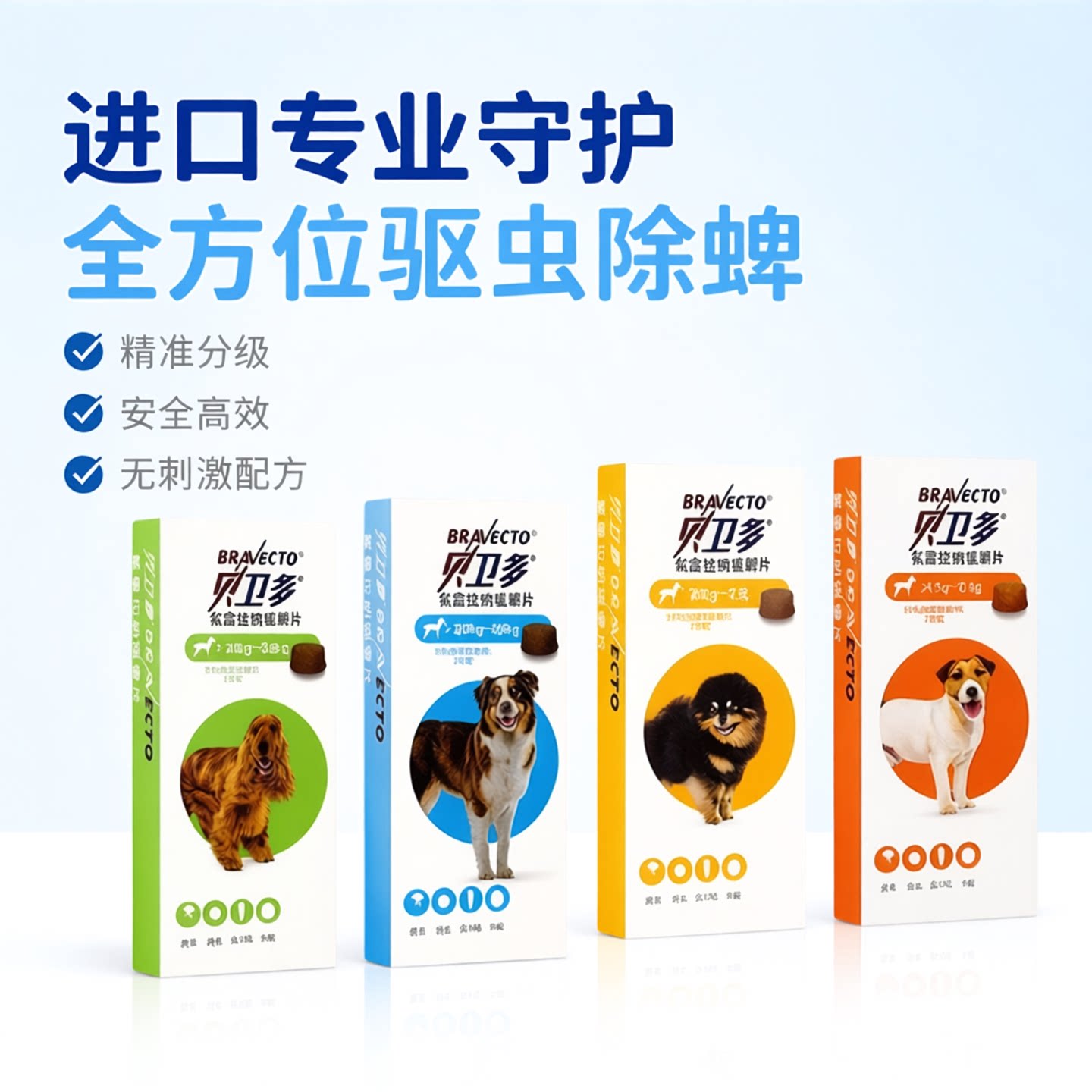 贝卫多默沙东狗狗体外驱虫药大小中型犬驱虫进口除跳蚤蜱虫1粒/盒
