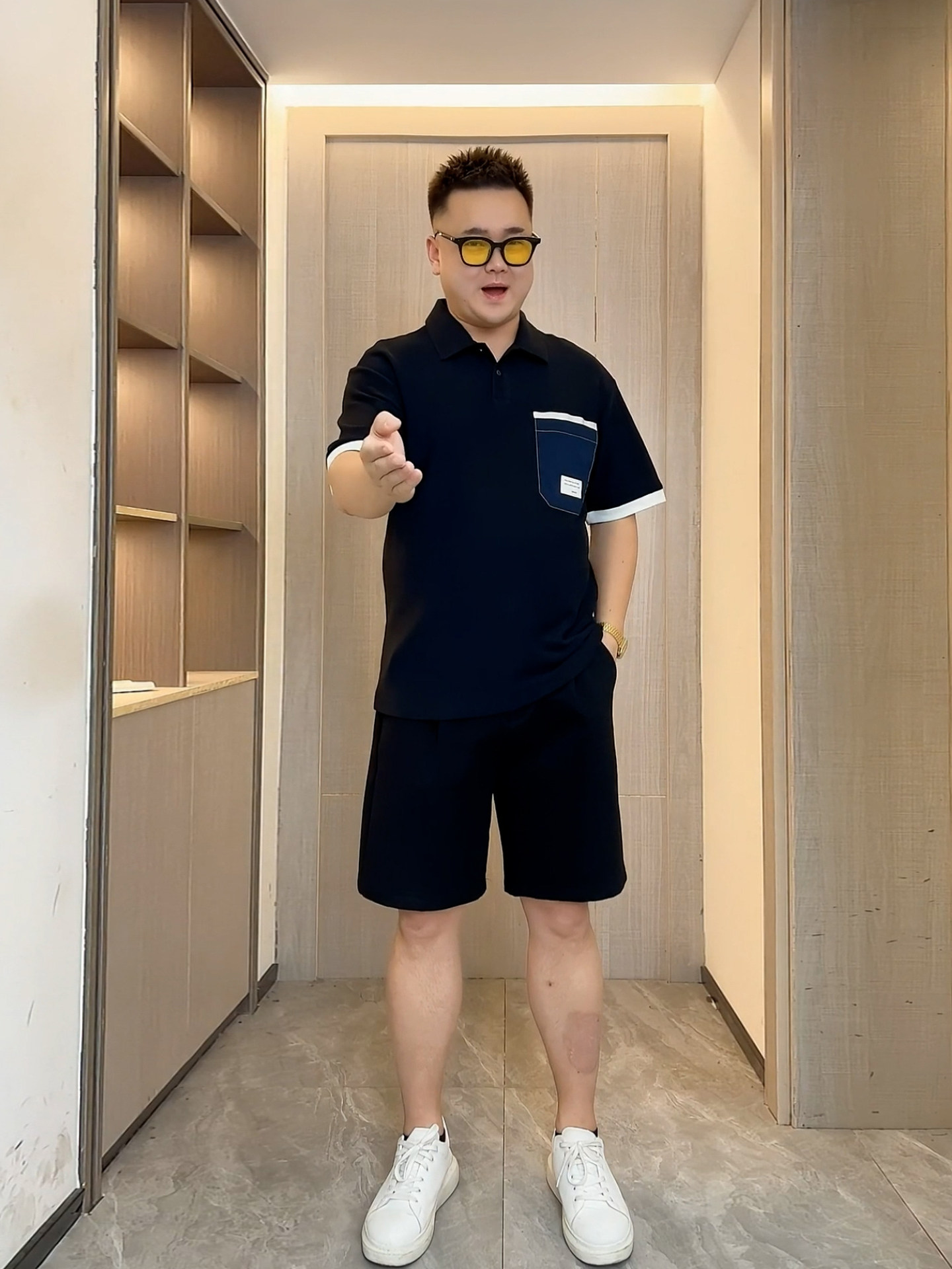 夏季微胖男生显瘦穿搭短袖T恤宽松小众设计感POLO衫半袖体恤潮牌