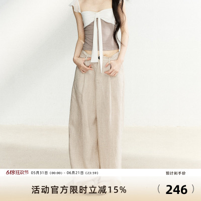 7Shiftin原创设计亚麻高腰垂坠休闲裤简约百搭阔腿裤宽松轻薄长裤