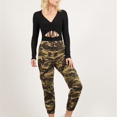 清仓 美国小众ins复古港风嘻哈街舞做旧纯棉帅气迷彩束脚工装裤