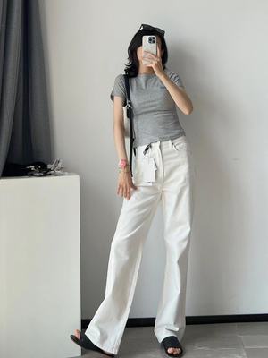 25新款女士牛仔裤棉+莱赛尔天丝+汗麻弹力白色牛仔裤