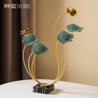 荷花摆件家居客厅玄关电视酒柜新中式轻奢莲花书房茶室艺术装饰品