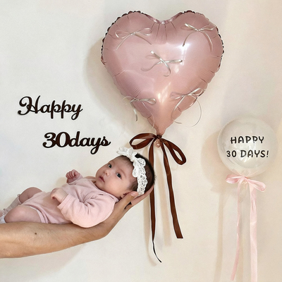 芭蕾风蝴蝶结爱心形满月一周岁气球拍照道具百天宝宝婴儿30天布置