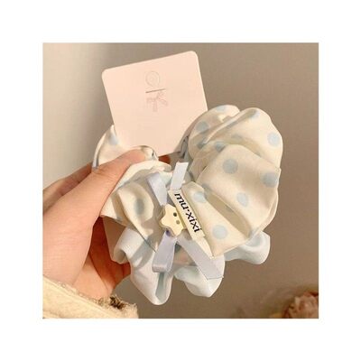 奶油风波点大肠发圈女甜美高级感发绳气质百搭扎马尾头绳精致蓝色