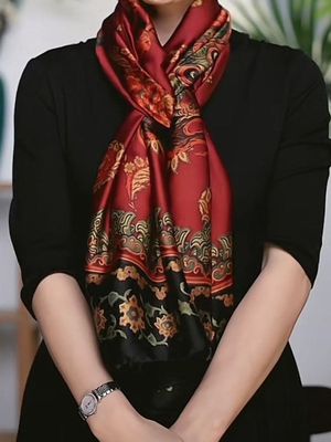 春秋新款丽锦缎丝巾女长围巾百搭旅游拍照防晒绸缎沙滩巾空调披肩