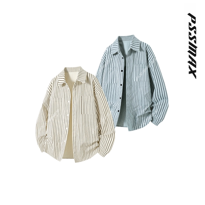 胖俗俗 PSSMAX【韩系条纹衬衫】2025秋冬新款休闲百搭流行外套