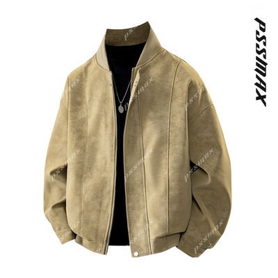 胖俗俗 PSSMAX【机车棒球领外套】2025秋冬新款时尚潮流休闲皮衣