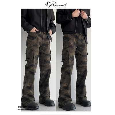 复古迷彩微喇修身显高休闲工装裤