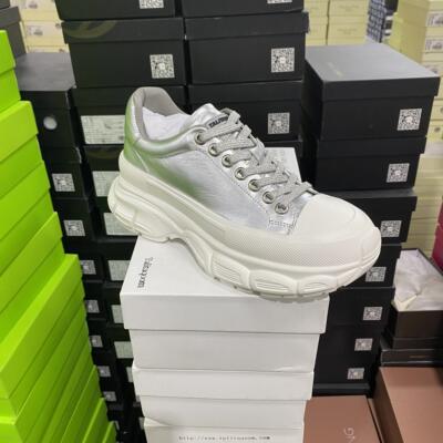 意大利轻奢专柜正品牛皮系带厚底休闲鞋8307银色