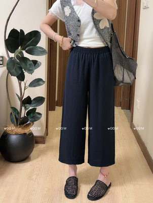 十米田2838垂感亚麻休闲裤夏季新款宽松显瘦高腰直筒九分裤阔腿裤