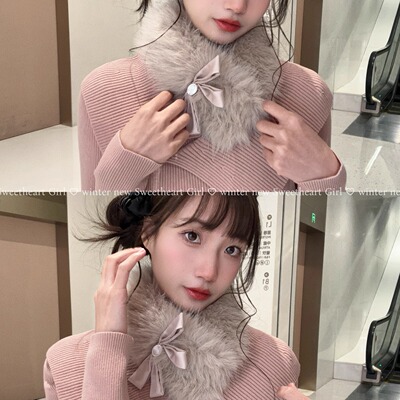 honeyrubao甜妹天菜毛领环保皮草精致蝴蝶结磁吸围脖围巾