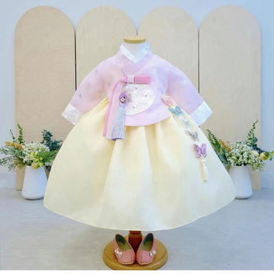 粉黄新款女童韩服舞蹈表演服节日礼服朝鲜服延吉服饰六一十一表演