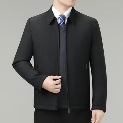 冬81668-J季加厚保男暖羽绒装服中老年爸爸外套休闲鸭绒翻领士上