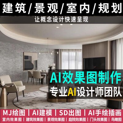 AI效果图制作SD鸟瞰渲染室内家装工装办公空间门头展厅出效果图