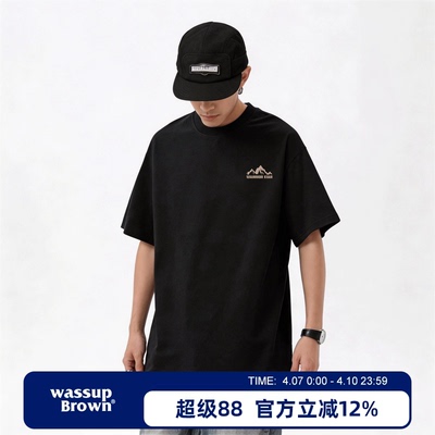 WASSUP BROWN重磅美式短袖t恤男夏季2026新款男生宽松休闲体恤衫