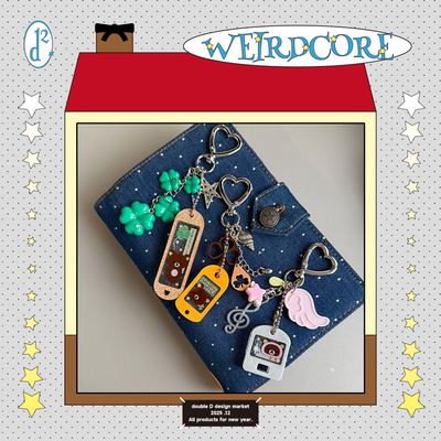 doubleD手工滴胶可爱轻松熊风格钥匙扣挂件名牌四叶草扣子吊坠