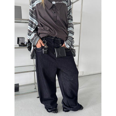 Rockrio Rarelicold 无腰明线深色牛仔裤