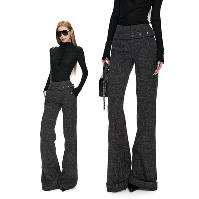 Fanptntox·职场精英干练深花灰直筒微宽松西裤设计感腰头休闲裤